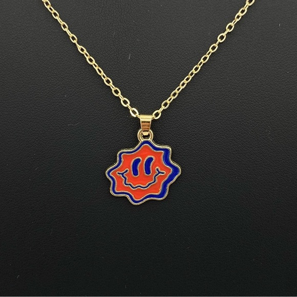 Jewelry | Retro Acid Smiley Trippy Red Blue Golden Necklace | Poshmark
